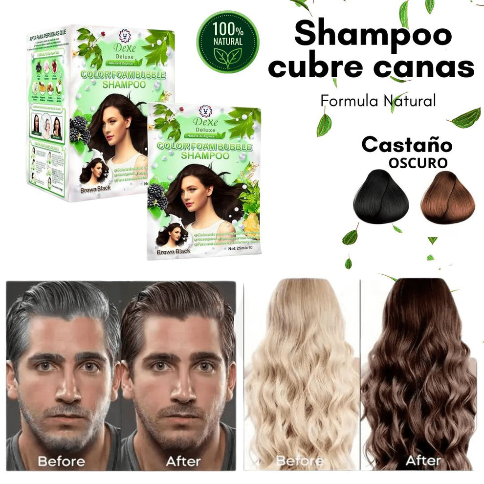SHAMPOO DEXE ANTICANAS COLOR CASTAÑO OSCURO (10 Sachets) + GRATIS PEIN ...